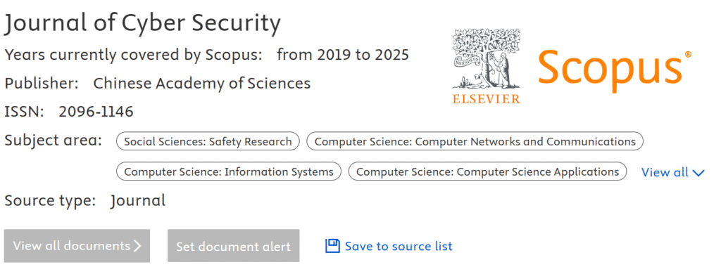 Journal of Cyber Security – ISSN:2096-1146 Annexure 1, Multidisciplinary Journal Published by ...